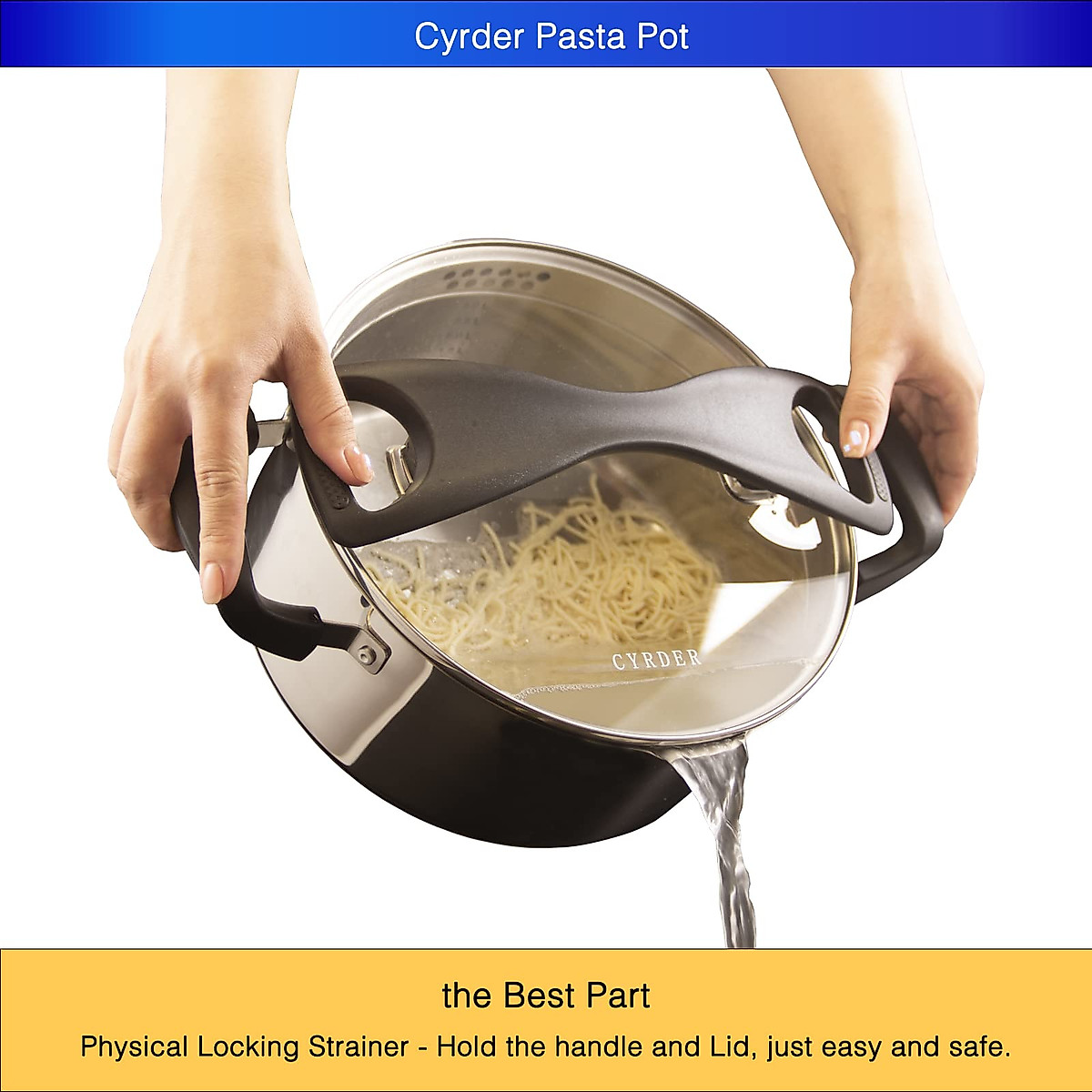 Cyrder Stainless Steel Pasta Pot- Induction Pasta Pot with Strainer, Easy Stain &Perfect for Single and Couple, Dishwasher Safe, 3 Quart