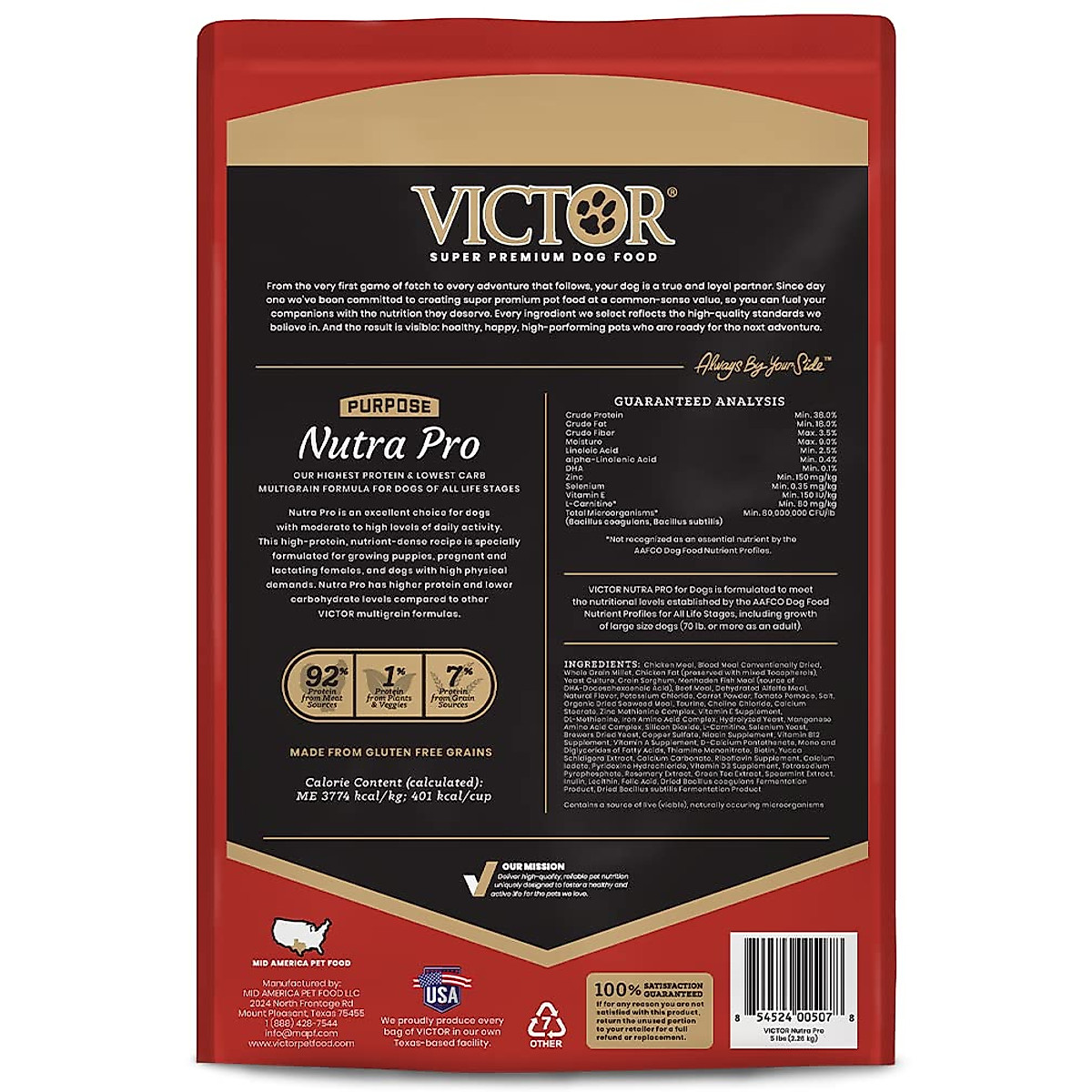 Victor Super Premium Dog Food – Purpose - Nutra Pro – Gluten Free, High Protein Low Carb Dry Dog Food for Active Dogs of All Ages – Ideal for Sporting Dogs, Pregnant or Nursing Dogs & Puppies, 5lbs