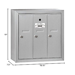 Salsbury Industries 3503ASU Surface Mounted Vertical Mailbox with 3 Doors and USPS Access, Aluminum