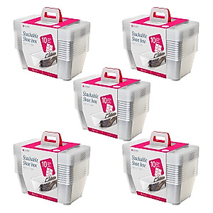 Life Story 6 Liter Shoe, Accessory, and Closet Plastic Storage Box Multi-Purpose Lidded Stacking Tote Containers, Clear (50 Pack)