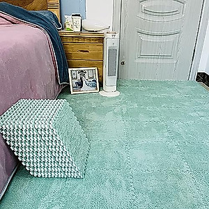 30 Pieces Foam Interlocking Interlocking Carpet Fluffy Area Rug,Square Floor Plush Floor Puzzle Playmat,12X12in Anti-Slip Shaggy Area Rug for Home(Color:Green)