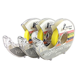 GreyParrot Tape Fluorescent Neon Highlighter Tape Removable, (3 Pack All Yellow), 1/2in x 600in Per Roll, Office/Craft Tape