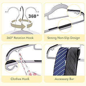 Non Slip Hangers 20 Pack, Clothes Plastic Hangers, Thin Hangers Plastic, Hangers Non Slip, Heavy Duty Hangers, 360° Swivel Space Saving Hangers with Clothes Hooks for Shirts, Pants, Dress (Grey)