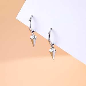 SLUYNZ 925 Sterling Silver Spike Hoop Earrings for Women Teen Girls Geometric Huggie Earrings Dangle (A-silver)