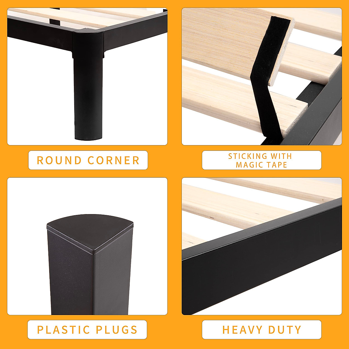 MAF Metal 18 Inch Queen Platform Bed Frame with Anti-Collision Round Legs, Black 3500 Lbs Heavy Duty Bed Frame with Wood Slats, No Box Spring Needed, Easy Assembly