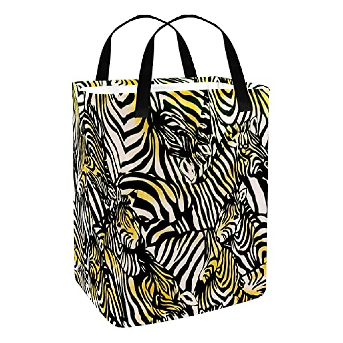 Animal Zebra Herd Yellow Black White Print Collapsible Laundry Hamper, 60L Waterproof Laundry Baskets Washing Bin Clothes Toys Storage for Dorm Bathroom Bedroom