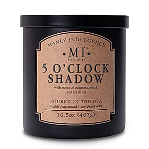 Manly Indulgence 5 O'Clock Shadow Scented Candle for Men 16.5 oz | 2 Wick & 2X Intense Fragrance | Oakmoss, Musk & Fresh Air | Up to 60 Hour Burn, Soy Blend Wax, USA Poured, Black