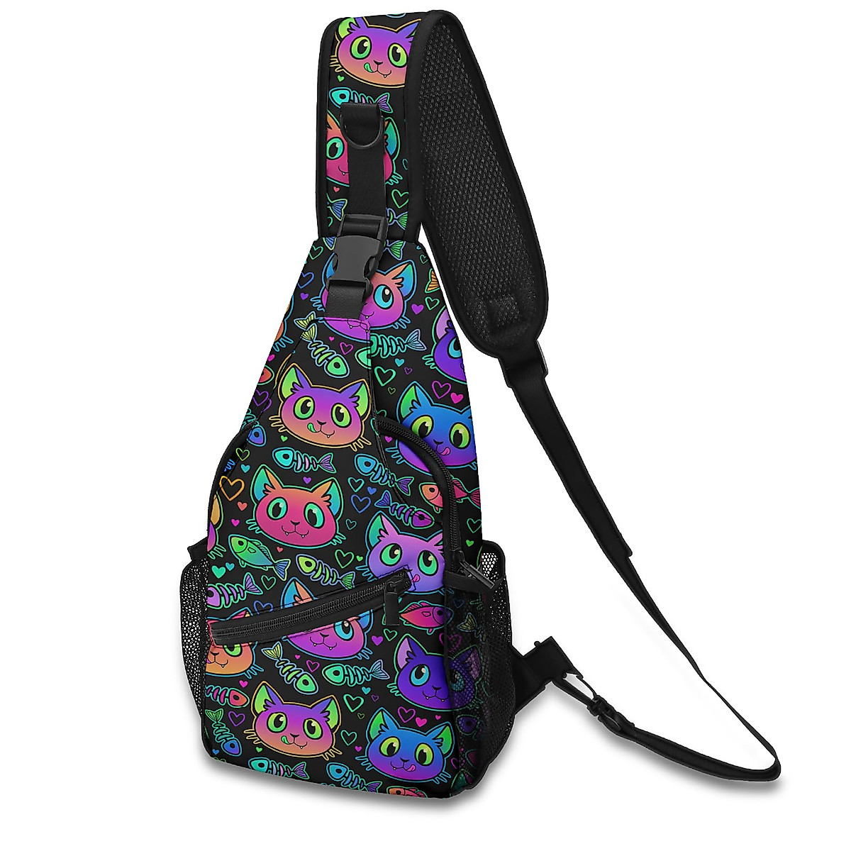 Cat Sling Bag Travel Crossbody Backpack Shoulder Pack Chest Hiking Daypack for Women Men with Strap Adjustable Lightweight Outdoor Walking Running Climbing