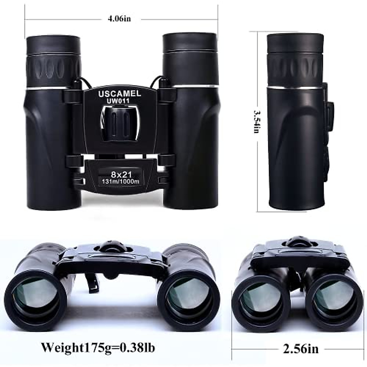 USCAMEL Folding Pocket Binoculars Compact Travel Mini Telescope HD Bak4 Optics Lenes Easy Focus 8x21 Colour Black