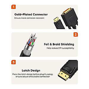 CableCreation DisplayPort to DVI Cable 6FT, Unidirectional DP to DVI Cable 1080P@60Hz Full HD, Gold-Plated DVI to DisplayPort Adapter Male to Male Compatible with Laptop, Monitor, Projector and More