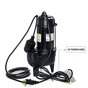 RainBro 1/2 HP Cast Iron Submersible Sewage Pump With 10 ft. Piggy Back Tether Float Switch, Model# CSE050