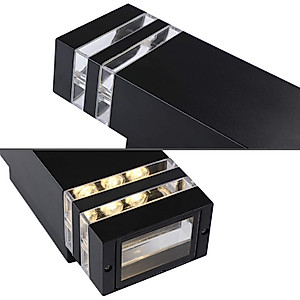 LANFU 12.8inch LED Outdoor Rectangular Modern Wall Sconce Waterproof 12W, Black Exterior Wall Light Fixture Outside for House Patio Garage,2700k Warm White, IP65 Waterproof Up and Down Light (1 PCS)