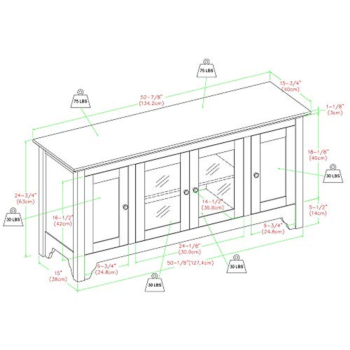 Walker Edison Wood Universal TV Stand with Storage Cabinets for TV's up to 58" Flat Screen Living Room Entertainment Center, White, White