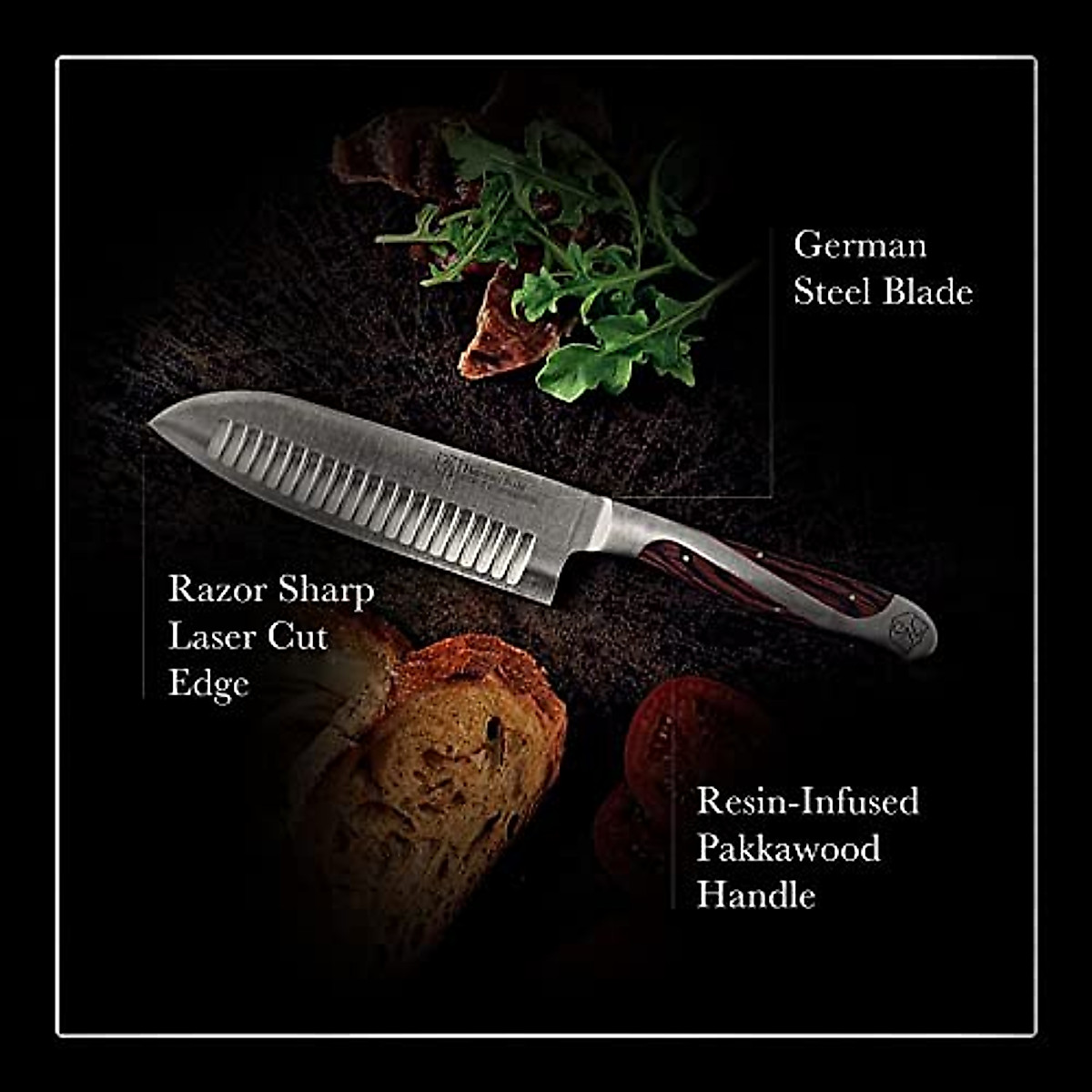 5.5 Inch Japanese Style Santoku Knife | Hammer Stahl | High Carbon Stainless Steel Kitchen Knife | Razor Sharp Multipurpose Chopping Knife for Meat, Vegetable & Fruit with Ergonomic Handle & Gift Box