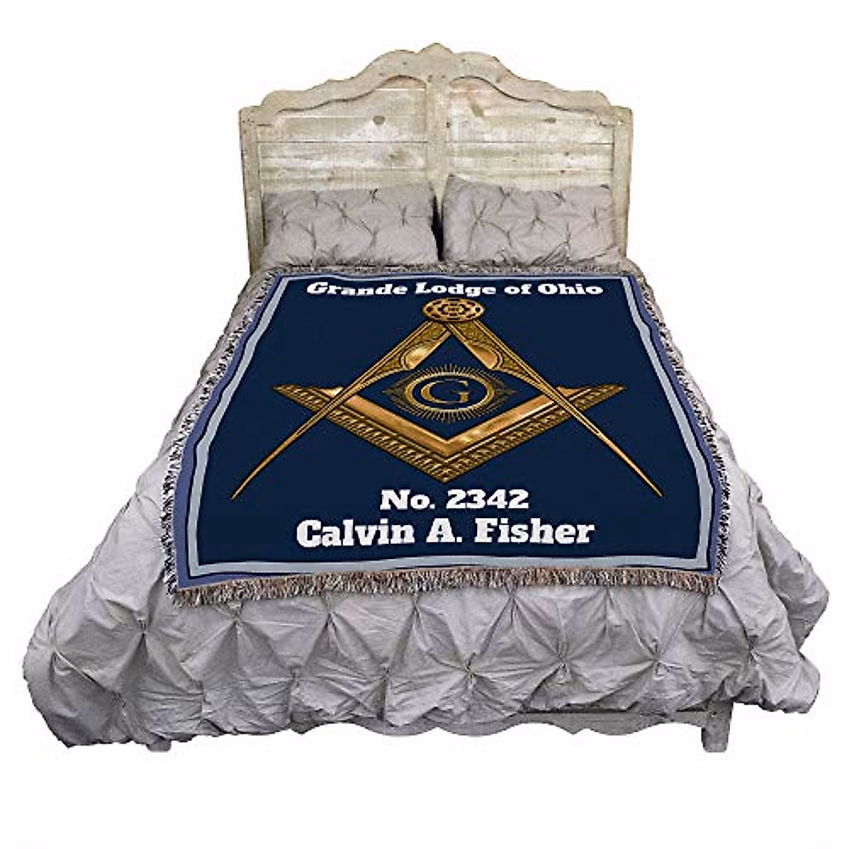 Pure Country Weavers Masonic Gold Square and Compass Blanket - Personalized - Custom Gift Tapestry Throw Woven from Cotton - Made in The USA (72x54)
