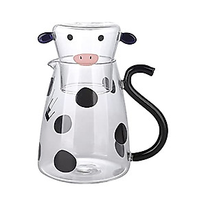 Firlar Bedside Water Carafe and Glass Set, 550ml Cow Shape Water Pitcher Glass Carafe with Cup, Glass Water Bottle Juice Mouthwash Bottle Water Carafe with Glass Cup for Nightstand Bedroom Kitchen