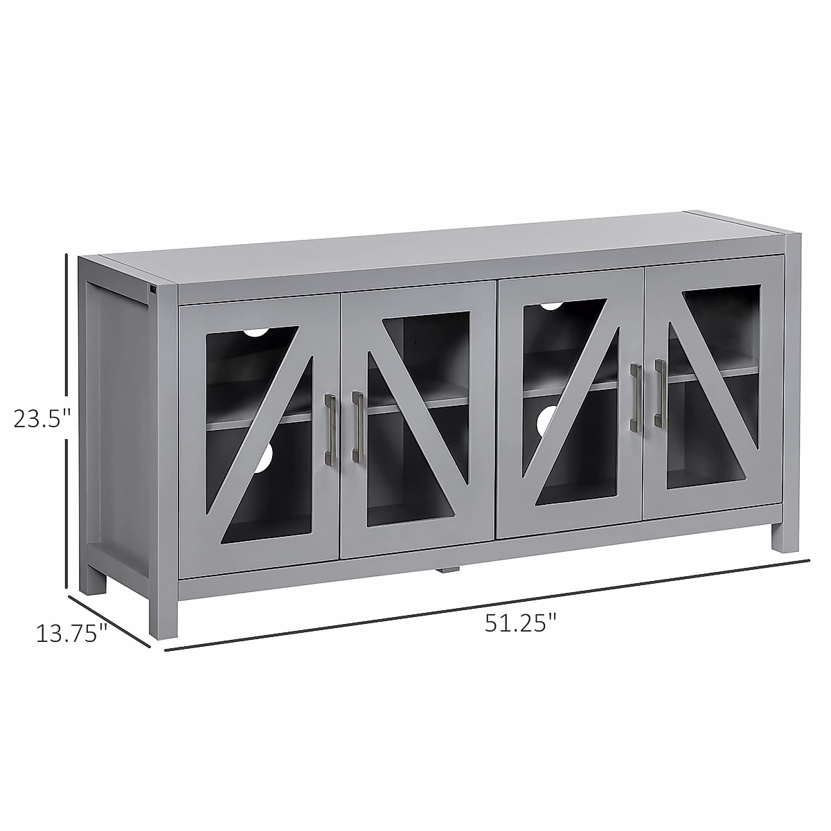 HOMCOM TV Cabinet Stand for TVs up to 58", Entertainment Center with Adjustable Shelves, 4 Glass Doors and 4 Cable Holes for Living Room, Gray