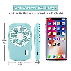 Aluan Handheld Fan 2 pack Mini Powerful Small Fan for Kids Women Men Indoor Outdoor Travel Cooling with Lanyard, Green+Blue