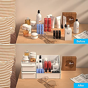 VZINO Drawer Makeup Organizer for Vanity, Large White Desk Organizer for Cosmetics, Skincare, or Stationery, Perfect for Bedroom and Office Countertops