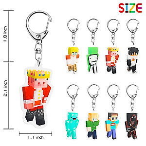 laffact Game SMP Acrylic Keyrings Pack for Kids Boy Technoblade Game Anime Figure Pendant Accessories with Metal Link Skeppy Hoodie Character Collectible Keychain Decor for Bag Gift(8Pcs)