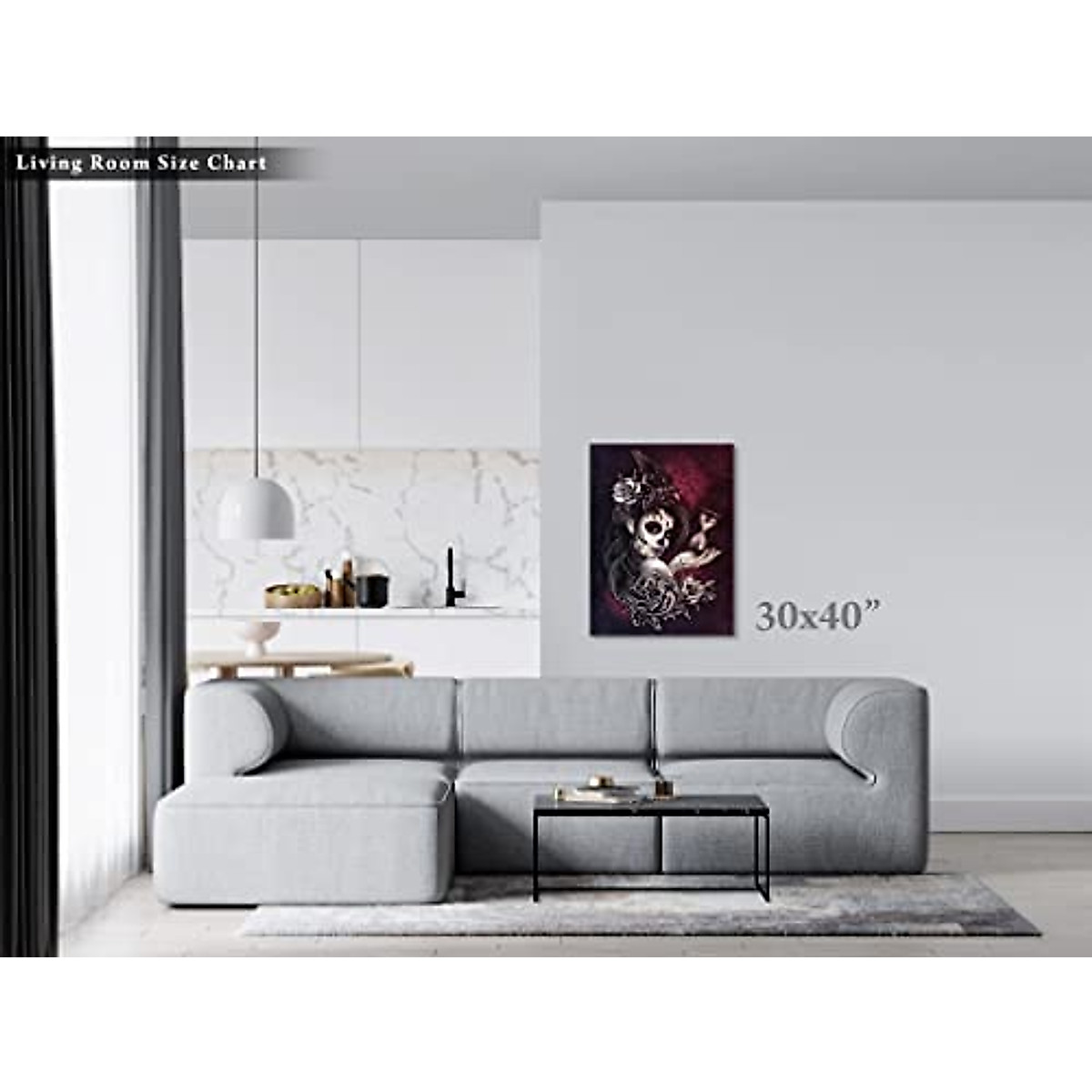 DAY OF THE DEAD GIRL CANVAS ART PRINT - Sugarskull Girl Painting Artwork with Crow, Roses, Timer Tattoo style Wall Art Gift - Sugar Skull Woman