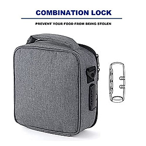 Insulated Lunch Bag for Men Aldult Women - Lunch Box with Combination Lock Soft Reusable Cooler Bag for Office Work School (Grey)