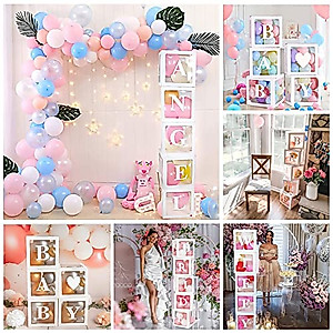 RUBFAC 5pcs Bridal Shower Decoration Box, White Transparent Balloon Box with ‘TO BE BRIDE GROOM’ and ‘A-Z’ Letters for Wedding Shower Baby Shower Engagement Bachelorette Parties Photo Booth Backdrop