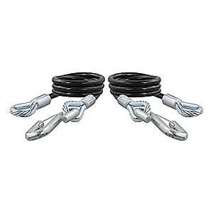 CURT 80176 44-Inch Vinyl-Coated Trailer Safety Cables, 17/32-In Snap Hooks, 7,500 lbs Break Strength, Pack of 2 , Black