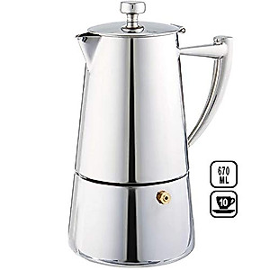 CUISINOX Stainless Steel 6-Cup Moka Pot Espresso Coffee Maker and 6 Roma Espresso Cups, 7-Piece Set