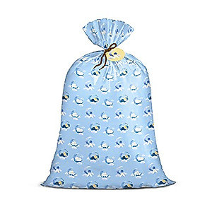 Loveinside Jumbo Large Plastic Gift Bag, Baby Boy Design Plastic Bag with Tag and Tie for Birthday, Baby Shower - 56" x 36", 1 Pcs - Blue Sleepy Bear