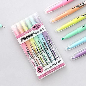 JAVAPEN rainbow pastel Highlighter brush Chisel Tip Pens (Baby colors 6 pens set)