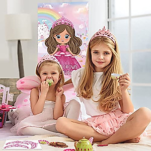 Pin The Crown on The Princess Party Games for Kids Girls Princess Birthday Party Supplies Pin The Tail Game Princess Tea Party Decorations, Large Princess Poster with 24 Crown Stickers
