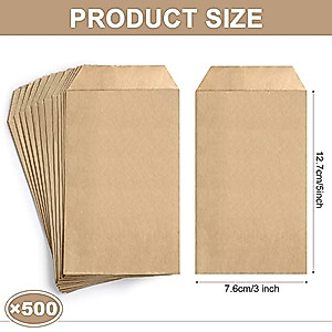 500 Pack Kraft Paper Bags Treat Bags Mini Paper Bags Small Flat Favor Bag Silverware Bags Party Favor Bag Envelopes Merchandise Bags for Snack Cookie Popcorn Candy Sandwich Gift (3 x 5 Inch, Brown)