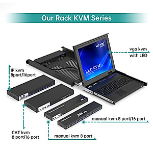 8 Port VGA KVM Console over CAT6, MT-VIKI CAT5E KVM Switch, 1U Rack Mount KVM Included 8 VGA to RJ45 KVM Dongles, Support Extended Distance UP to 230ft/70m by RJ45 Cable