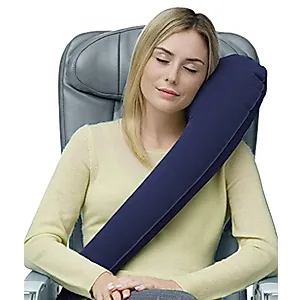 TRAVELREST Ultimate Travel Pillow & Body Pillow - Headrest, Auto, Bus, Train, Office Napping, Camping, Wheelchairs, Comfort and Support, Rolls Up, Straps to Airplane Seat & Car - Blue