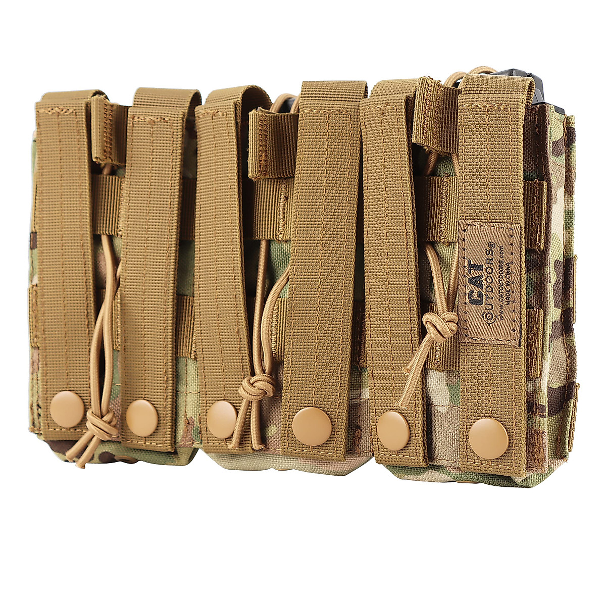 CAT Outdoors Molle Mag Pouch - Double/Triple Holder for AR 15 M4 M16 AK 5.56 308 Type Airsoft Ammo Rifle - Open-Top Tactical MOLLE Magazine Pouches - 3 Mag Pouch Carrier (Triple-Camo)