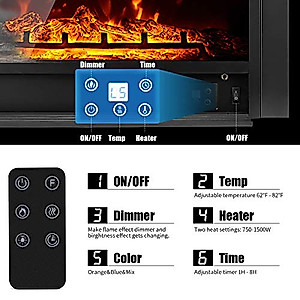YODOLLA 28.5" Electric Fireplace Insert with 3 Color Flames, Fireplace Heater with Remote Control and Timer, 750w-1500W,Classic Style