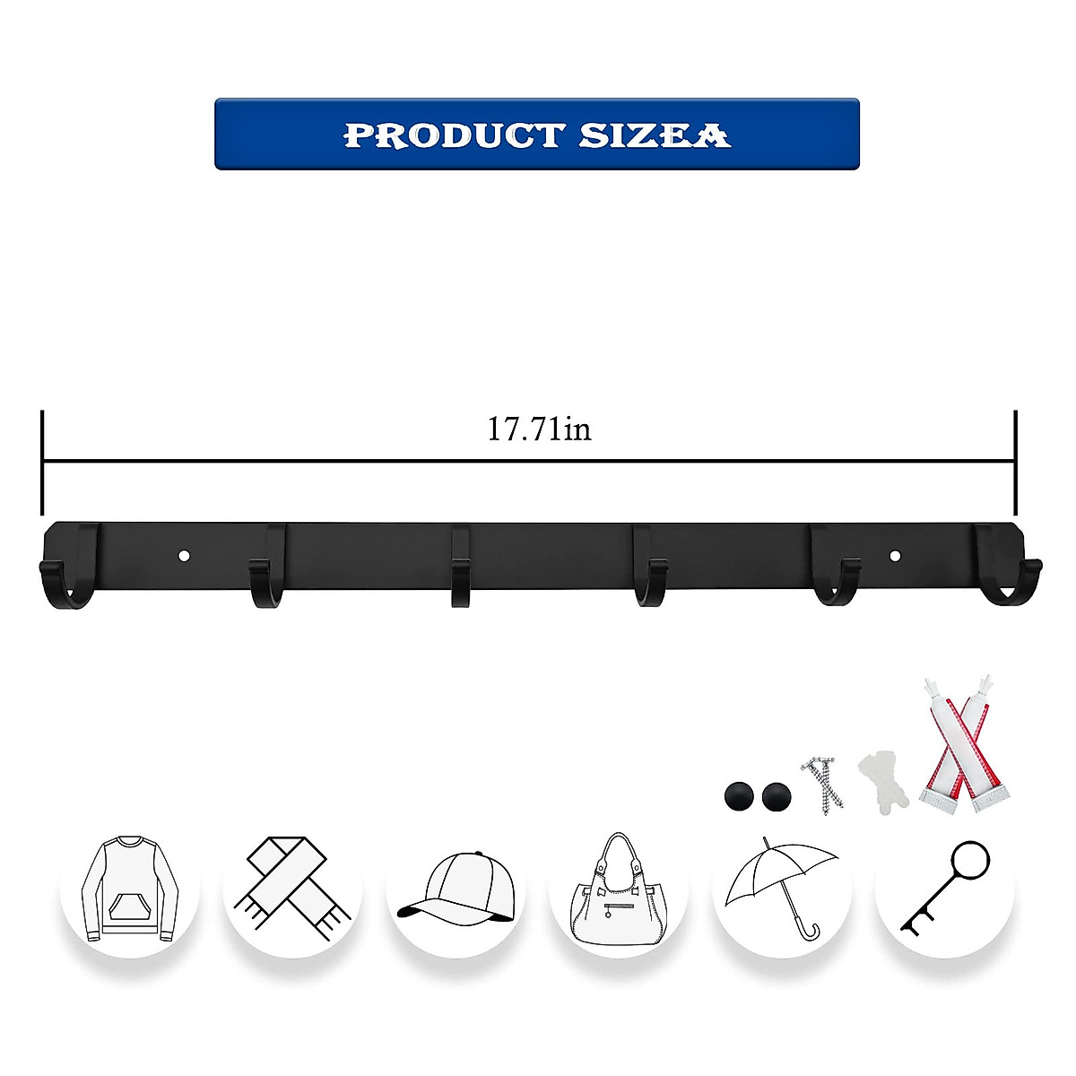 Potaosey 2PC Black Wall Coat Rack, Wall Mounted Coat Rack with 6 Sliding Hook,Sliding Coat Rack Wall Mounted,Metal Coat Hooks Rail for Coat Hat Key Bathroom Entryway