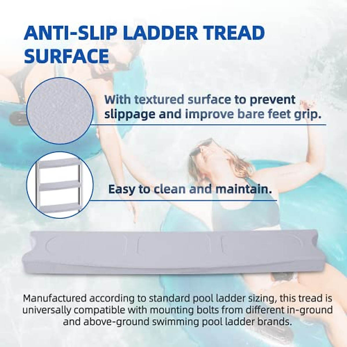 TonGass (3-Pack, White) Universal Fit for 17.3" Swimming Pool Ladder Replacement Steps for Inground Pools Plastic Ladder Steps for Above Ground Pool Ladder Replacement Steps for Pool Ladder