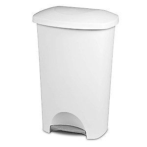 Sterilite 10968004 11 Gallon/42 Liter StepOn Wastebasket, White Lid & Base w/ Titanium Pedal, 4-Pack