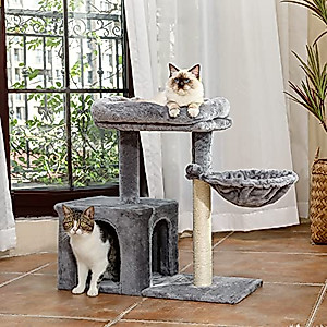 PEQULTI Cat Tree Small Cat Tower, Cat Condo for Indoor Cats with Sisal Covered Scratching Post, Deep Hammock for Kittens and Small Cats