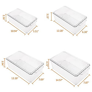 Modern-Depo Pack of 4 Refrigerator Organizer Bins with Lids Clear Food Storage Containers Stackable Kitchen Organization Box for Freezer