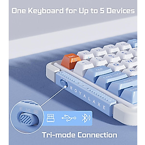 ROYALAXE L75 Wireless Mechanical Keyboard, Hot-swappable Wired/Bluetooth 5.0/2.4G Wireless Keyboard with RGB Backlit for Windows & Mac, PBT Keycaps, Gateron Yellow Switch Pro, Navy White