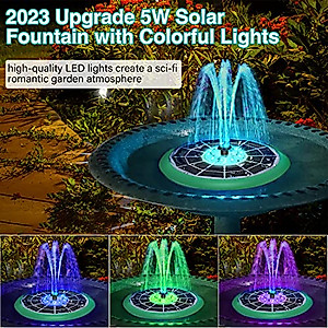 SZMP Solar Fountain 5W Bird Bath Fountains 2023 Upgraded UFO Lights, Solar Powered Fountain Pump with 7 Nozzle & 4 Fixer, 4000 Battery, Solar Fountain Pump for Bird Bath, Garden, Patio, Pond, Outdoor