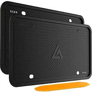 Aujen Silicone Black License Plate Frames, 2 Pack Universal Car License Plate Holders, Rust-Proof and Weather-Proof Accessories (Black)