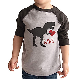 7 ate 9 Apparel Kids Dinosaur Happy Valentine's Day 4T Grey Raglan