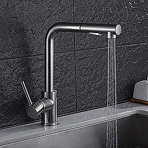 Kitchen Sink Faucet for Bar Farmhouse Commercial, Swiveling Kitchen Faucet, Brass Brushed Nickel High Arch Kitchen Sink Faucet, Pull Out Rotation Spray Mixer Tap (Color : Chrome)