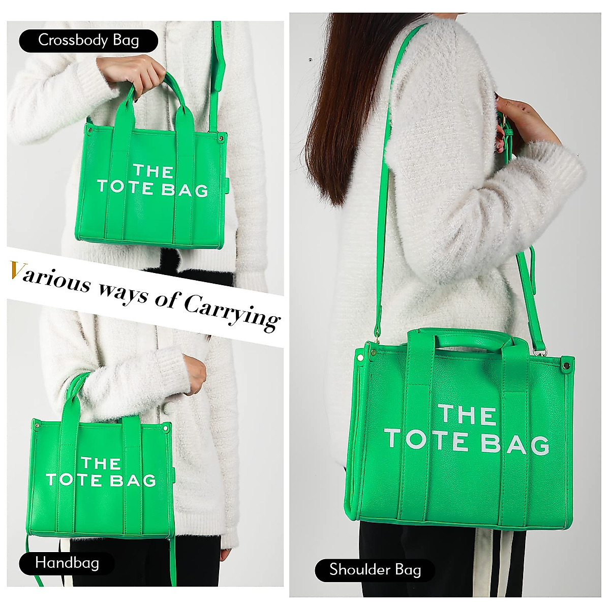 JQAliMOVV Tote Bag for Women, Trendy Leather Tote Bag Small Personalized Top Handle Crossbody Handbags for Work Travel (Green)