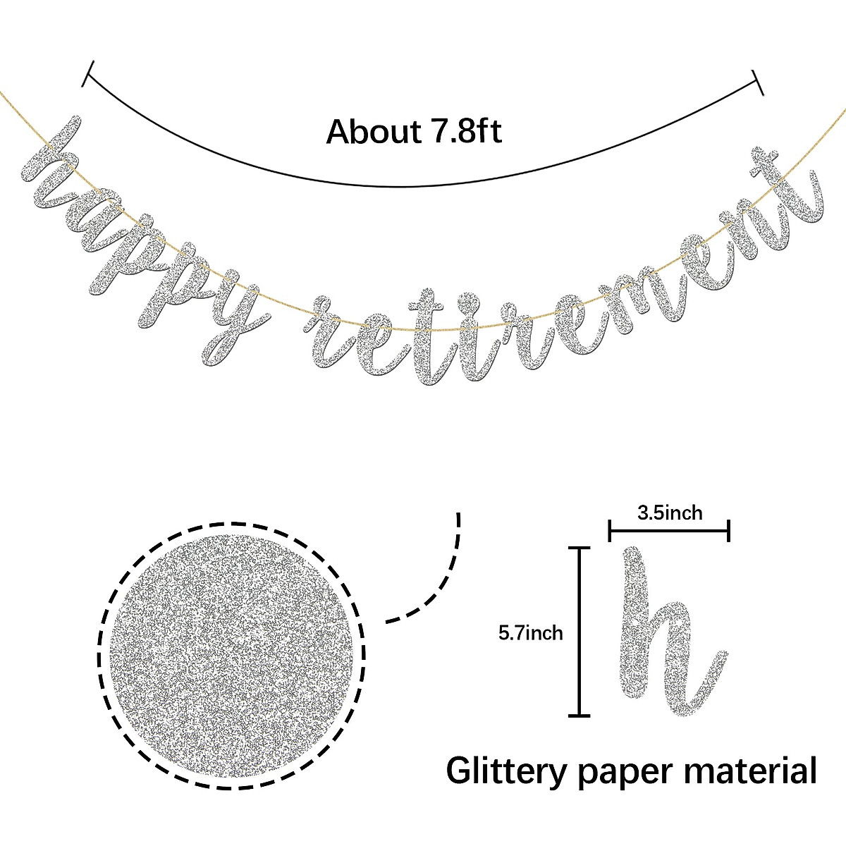 INNORU Glitter Silver Happy Retirement Banner - for Farewell Party - Leaving - Finally Retiring Party Bunting Decorations