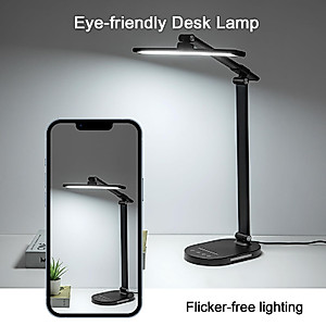 DALIVOL LED Desk Lamp Touch Desk Lamps with 5 Levels Brightness, Dimmable Office Reading Lamp with Adjustable Arm Foldable Table Desk Lamp for Bedroom Bedside Office Study, 3000-6500K(Black)